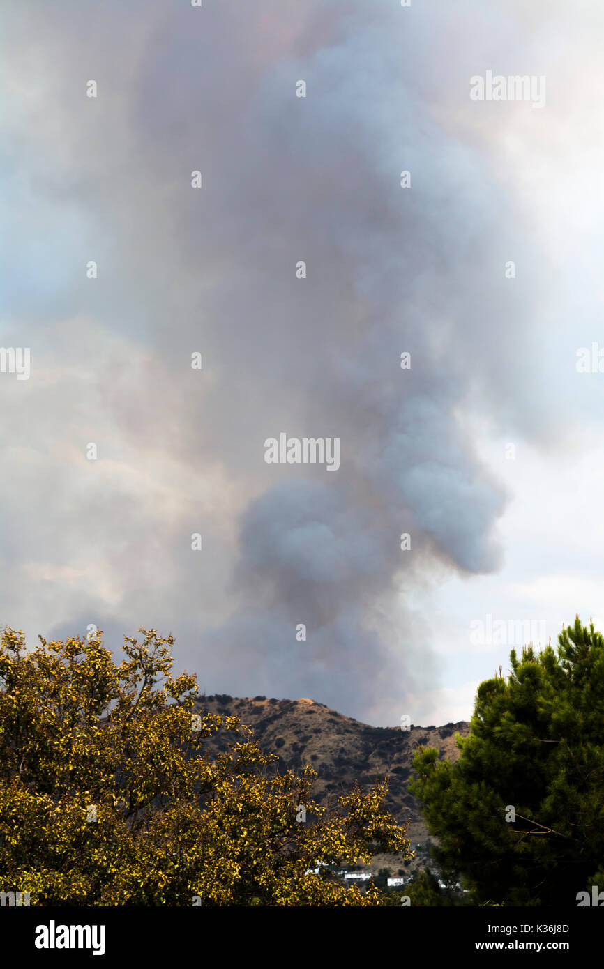 Los Angeles, CA USA 01 SEP 2017 A large brush fire burning in the La ...