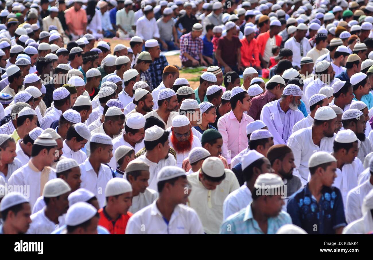 Dimapur, India September 02, 2017: Indian Muslims offer prayers during ...