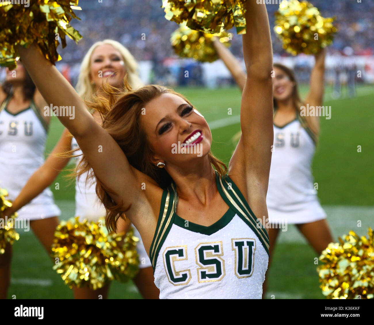 September 01, 2017: Colorado State cheerleaders urge on the fans during ...