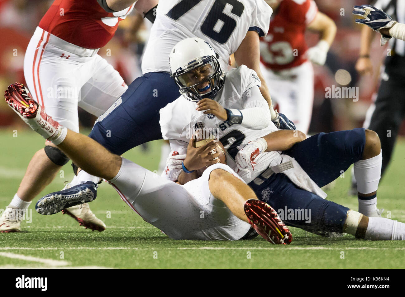 Madison, WI, USA. 1st Sep, 2017. Utah State Aggies quarterback Kent ...