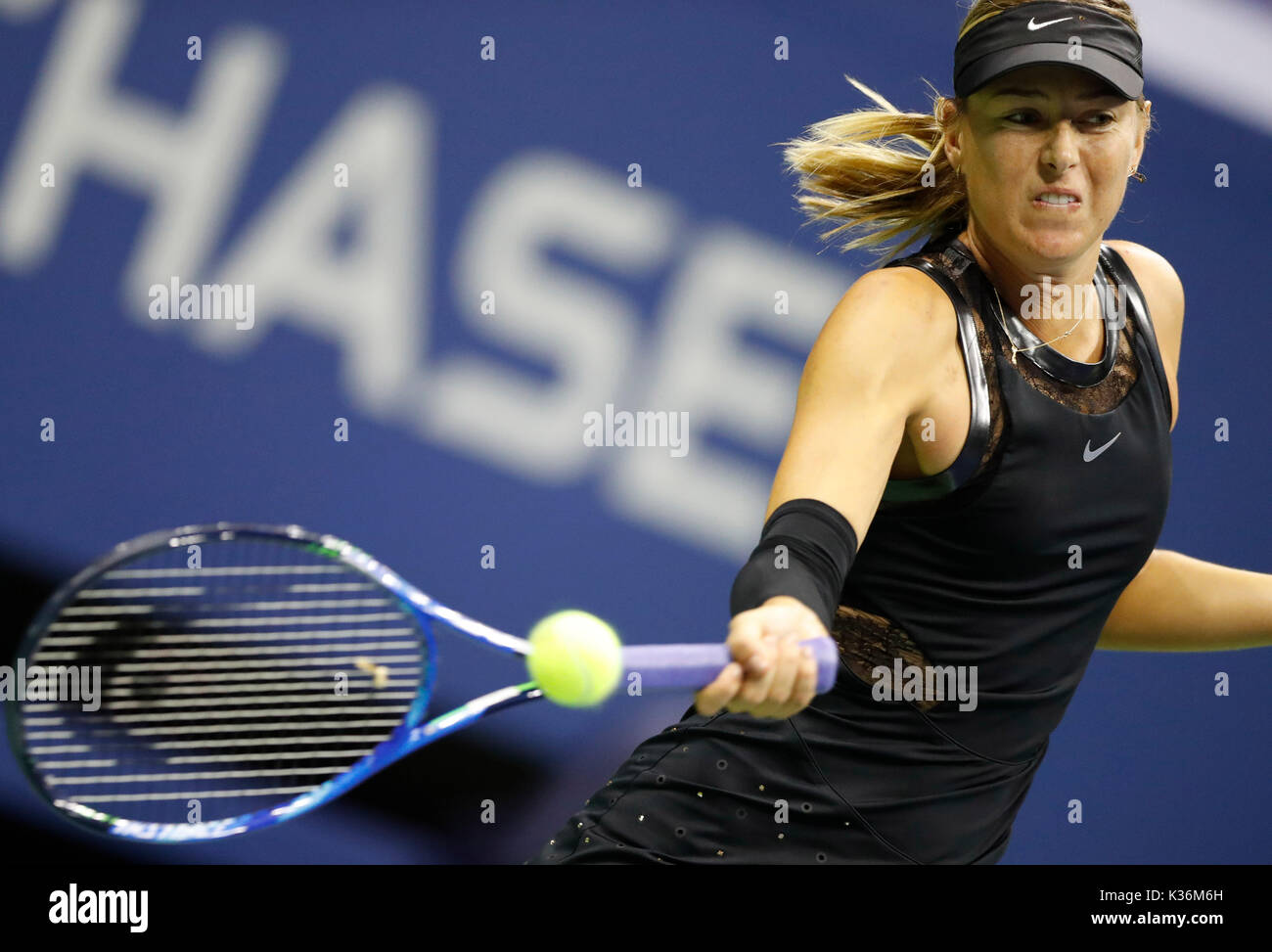 New York, USA. 1st Sep, 2017. Maria Sharapova of Russia hits a return ...