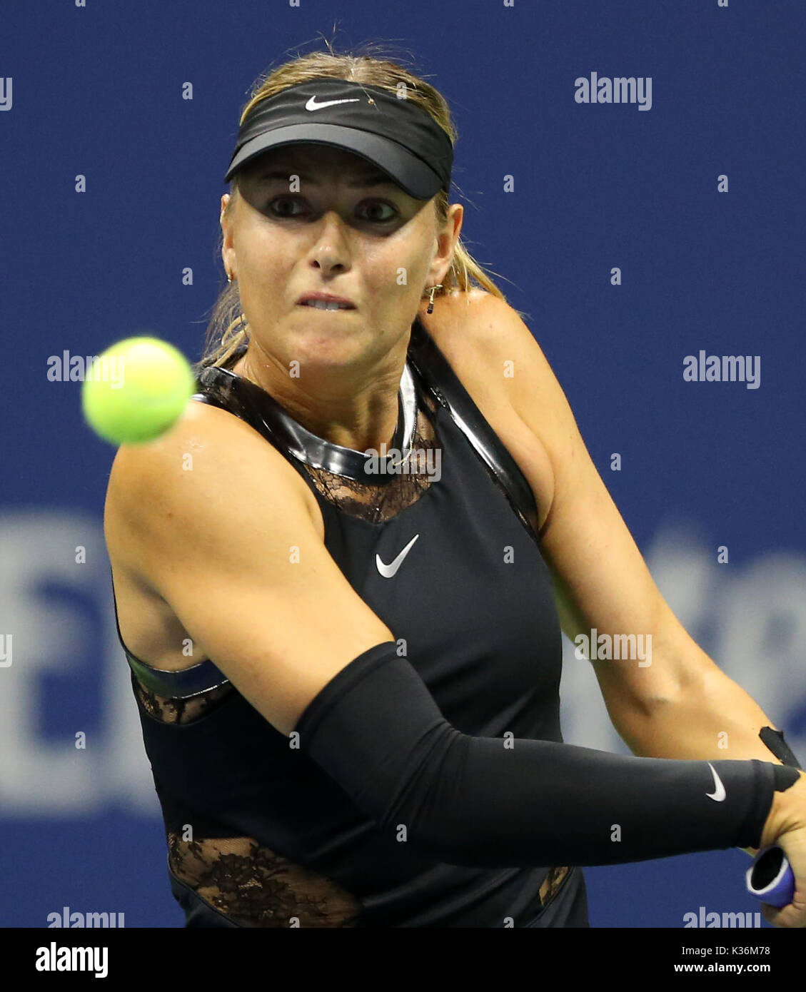 New York, USA. 1st Sep, 2017. Maria Sharapova of Russia hits a return ...