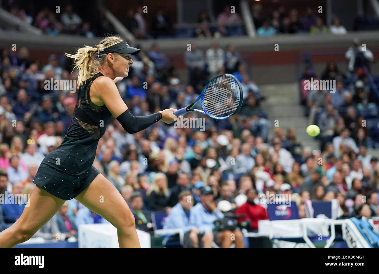 New York, USA. 1st Sep, 2017. Maria Sharapova of Russia hits a return ...