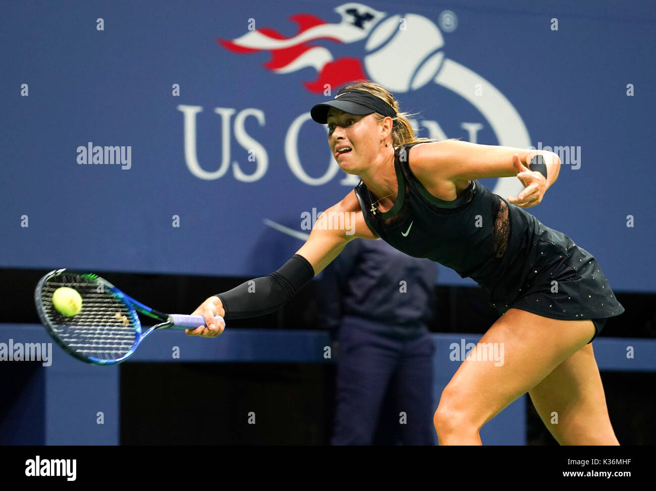 New York, USA. 1st Sep, 2017. Maria Sharapova of Russia hits a return ...