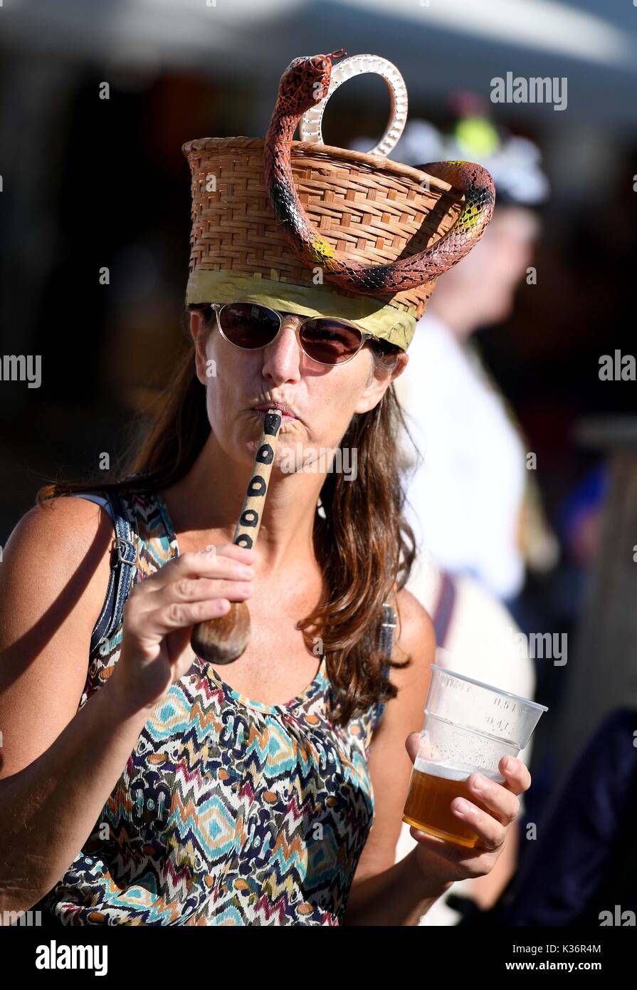 Bridport Hat Festival. Snake bite hat Credit: Finnbarr Webster/Alamy ...