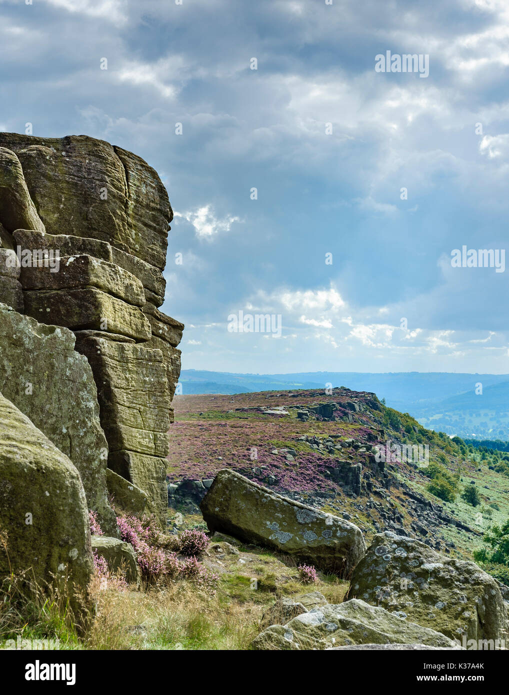 Curbar Edge, Derbyshire, England - looking south to Baslow Edge Stock ...