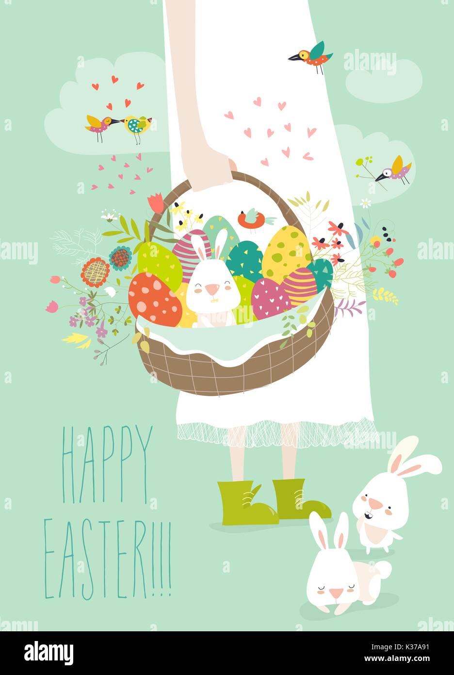 Happy girl holding flower Stock Vector Images - Alamy