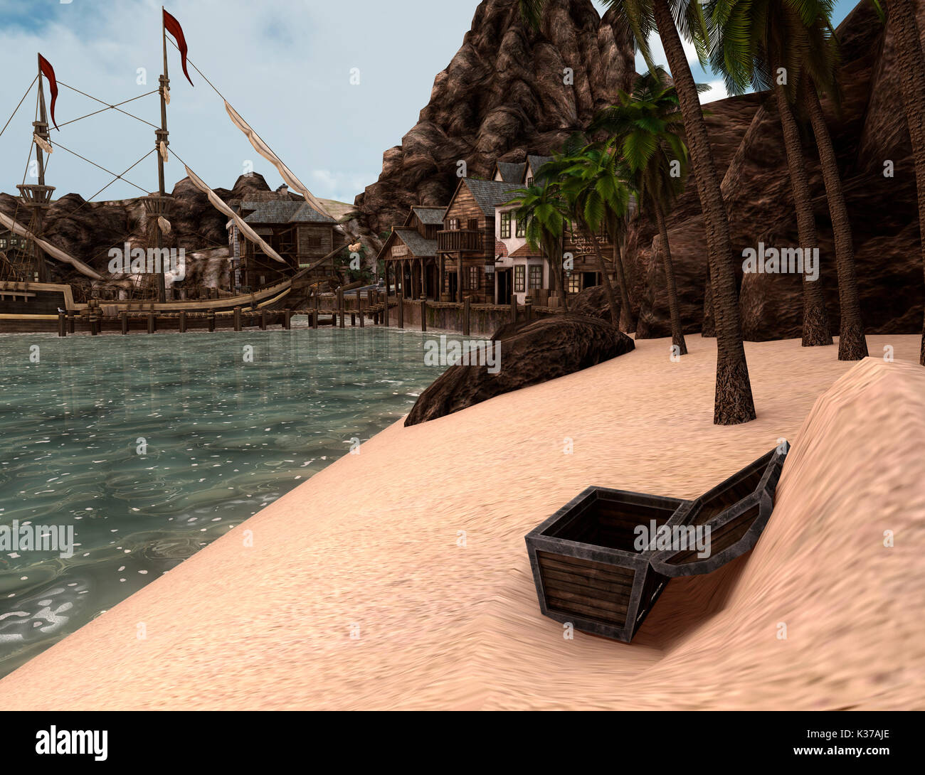 3D rendering of a pirate treasure island Stock Photo - Alamy
