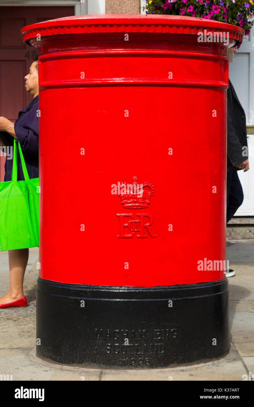 Reverse back rear side view of a wide / twin slot British pillar box ...