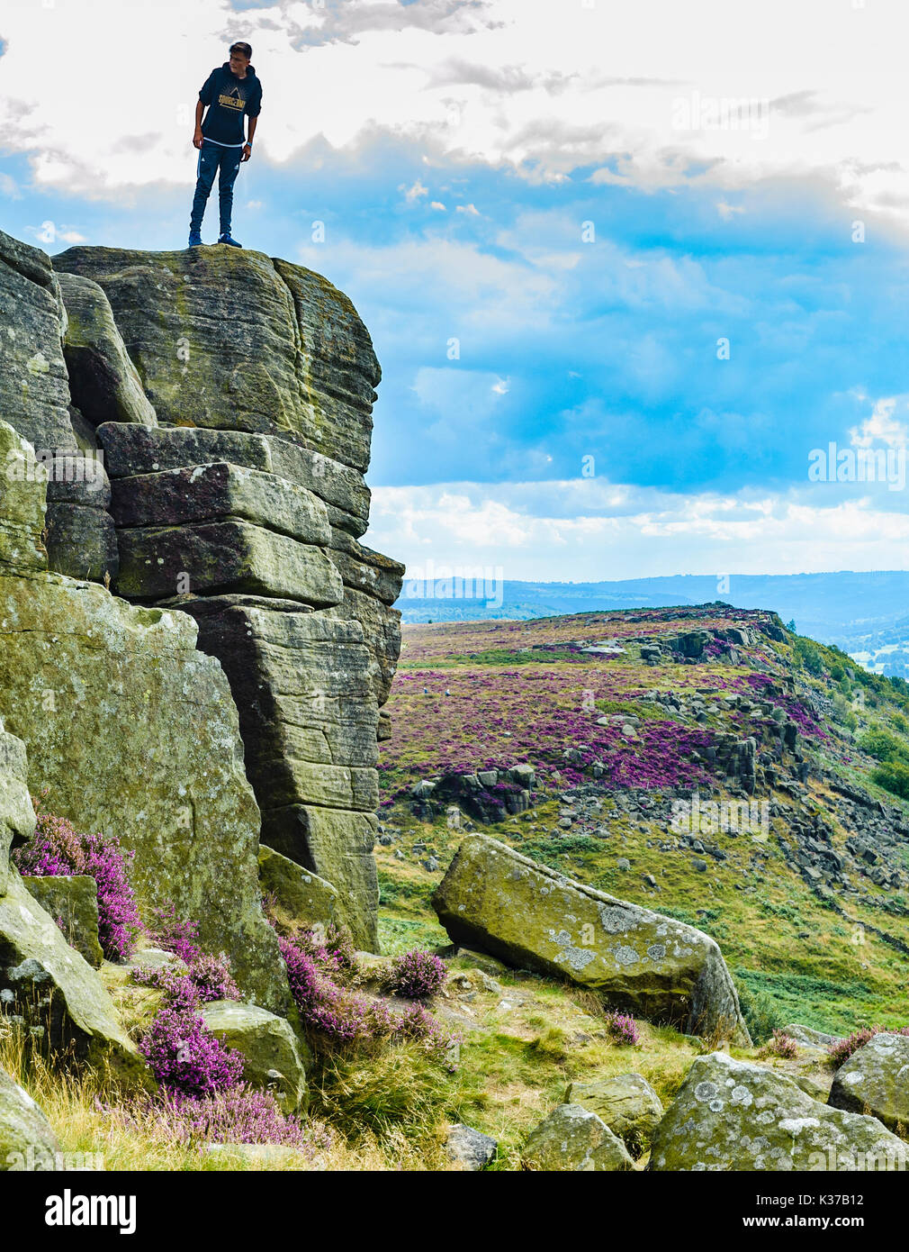 Curbar Edge, Derbyshire, England - looking south to Baslow Edge Stock ...