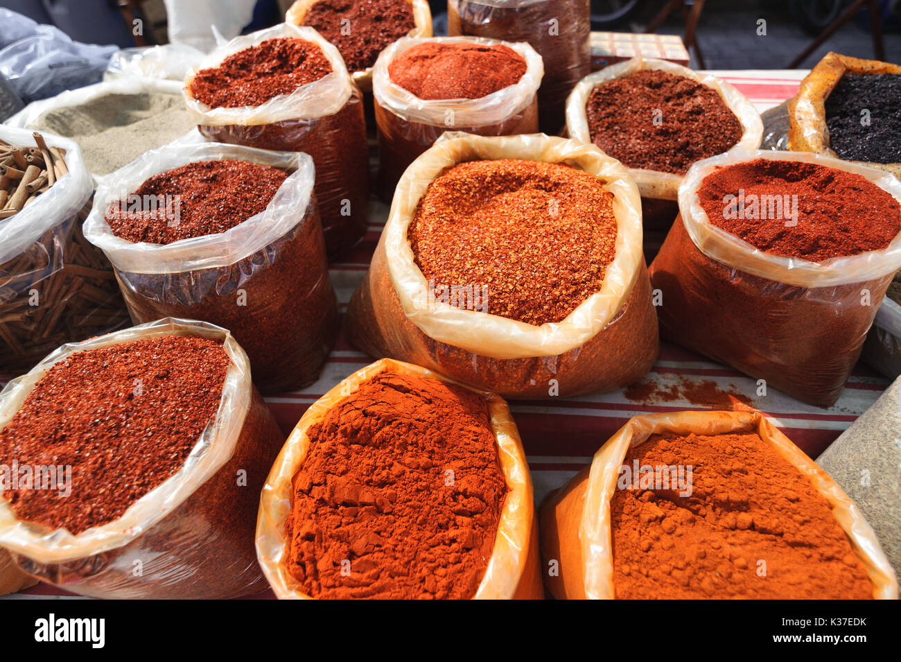 Many types of dried under sunlight red hot chilli pepper Turkish Maras ...