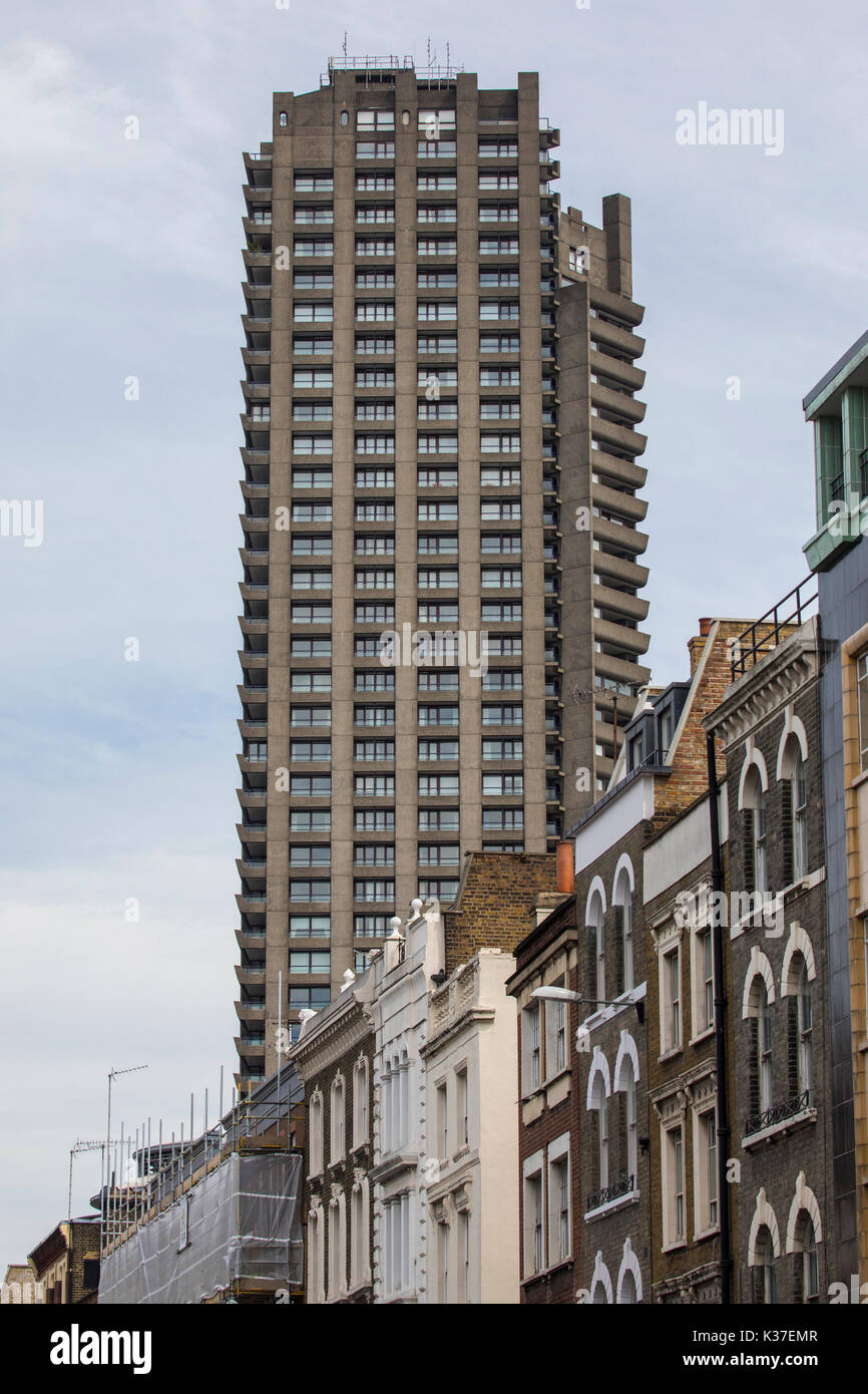 One of the tower blocks of the famous Barbican Estate in central London ...