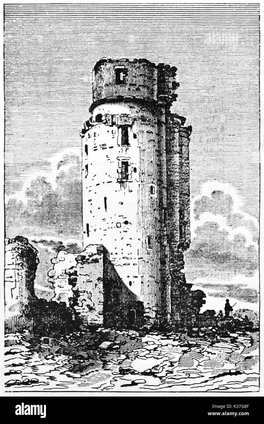 Old view of the keep in Montlhéry castle, France. By unidentified ...