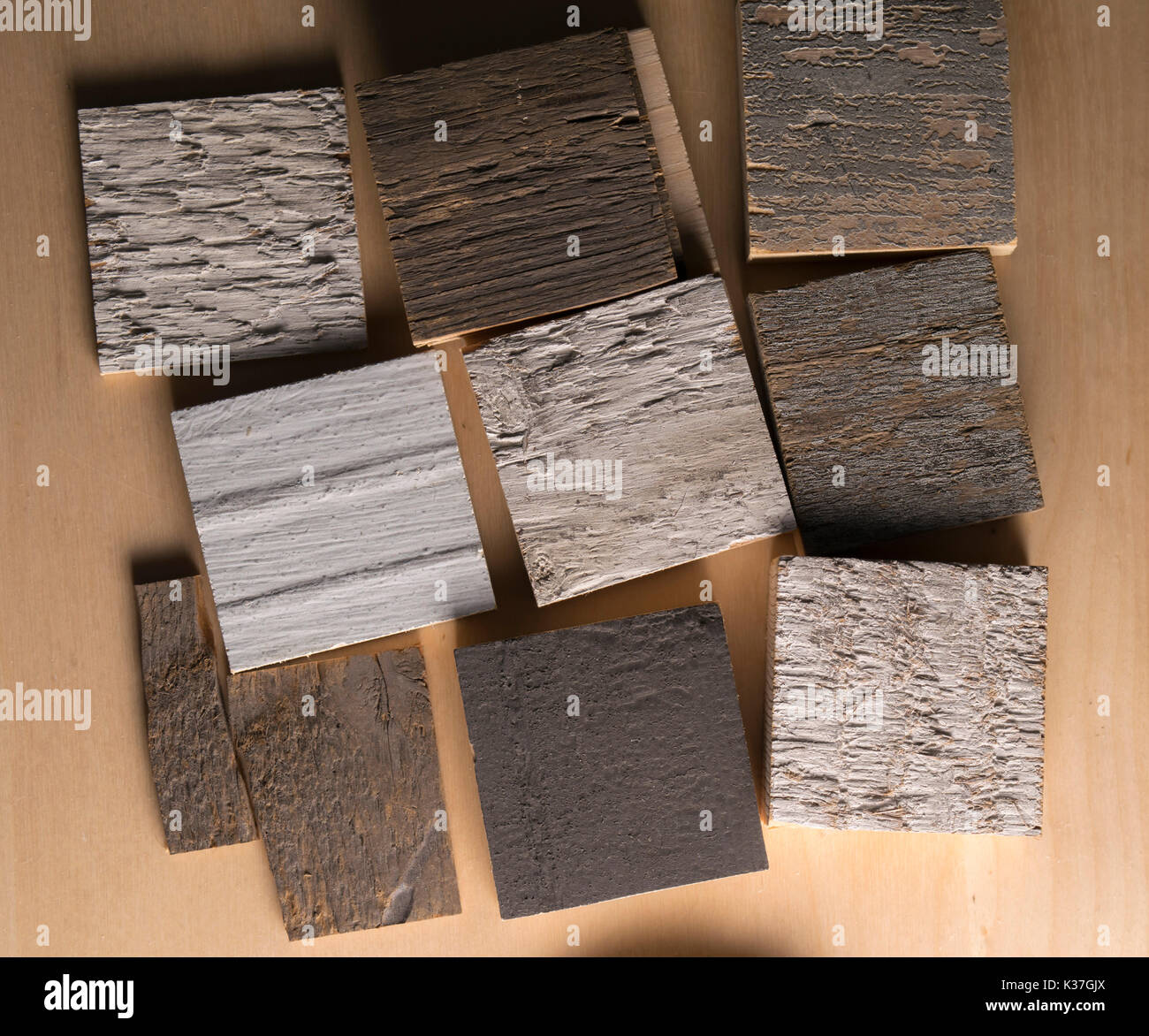 wood samples. pieces of wood in random composition Stock Photo - Alamy