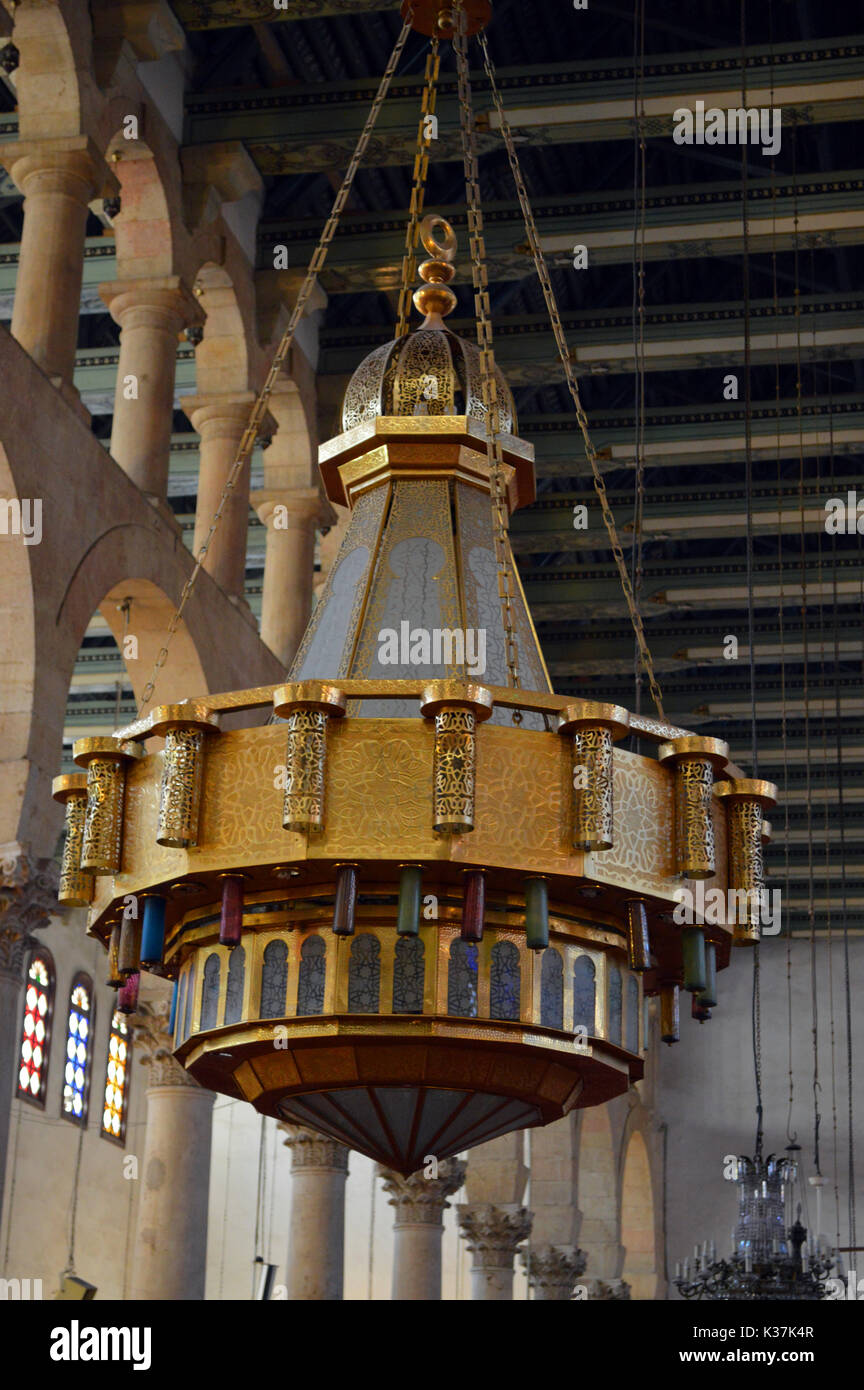 Decorated islamic chandelier inside Umayyad mosque Damascus Syria Stock ...
