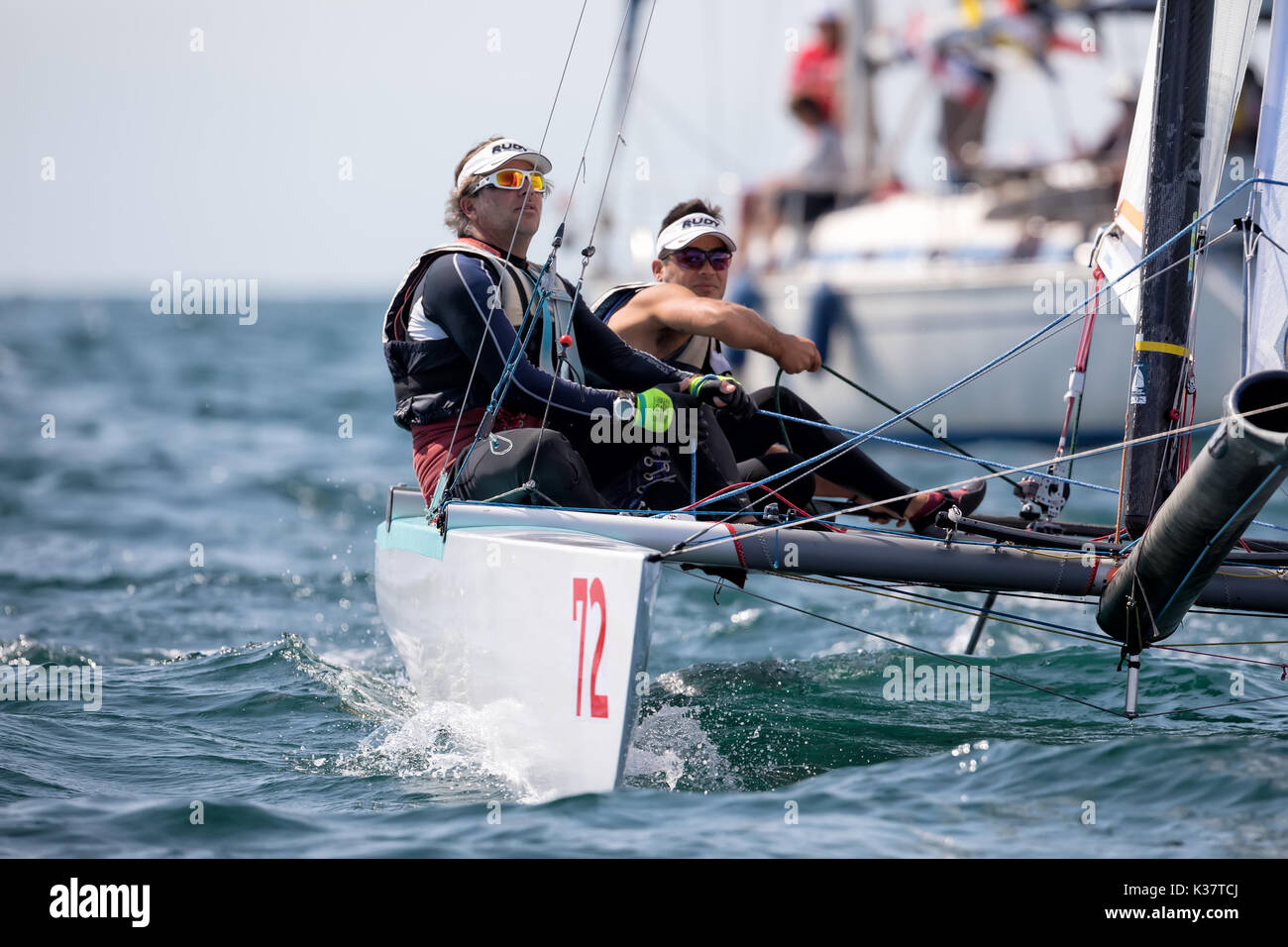 Thessaloniki, Greece - August 30, 2017: Athletes yachts in action ...