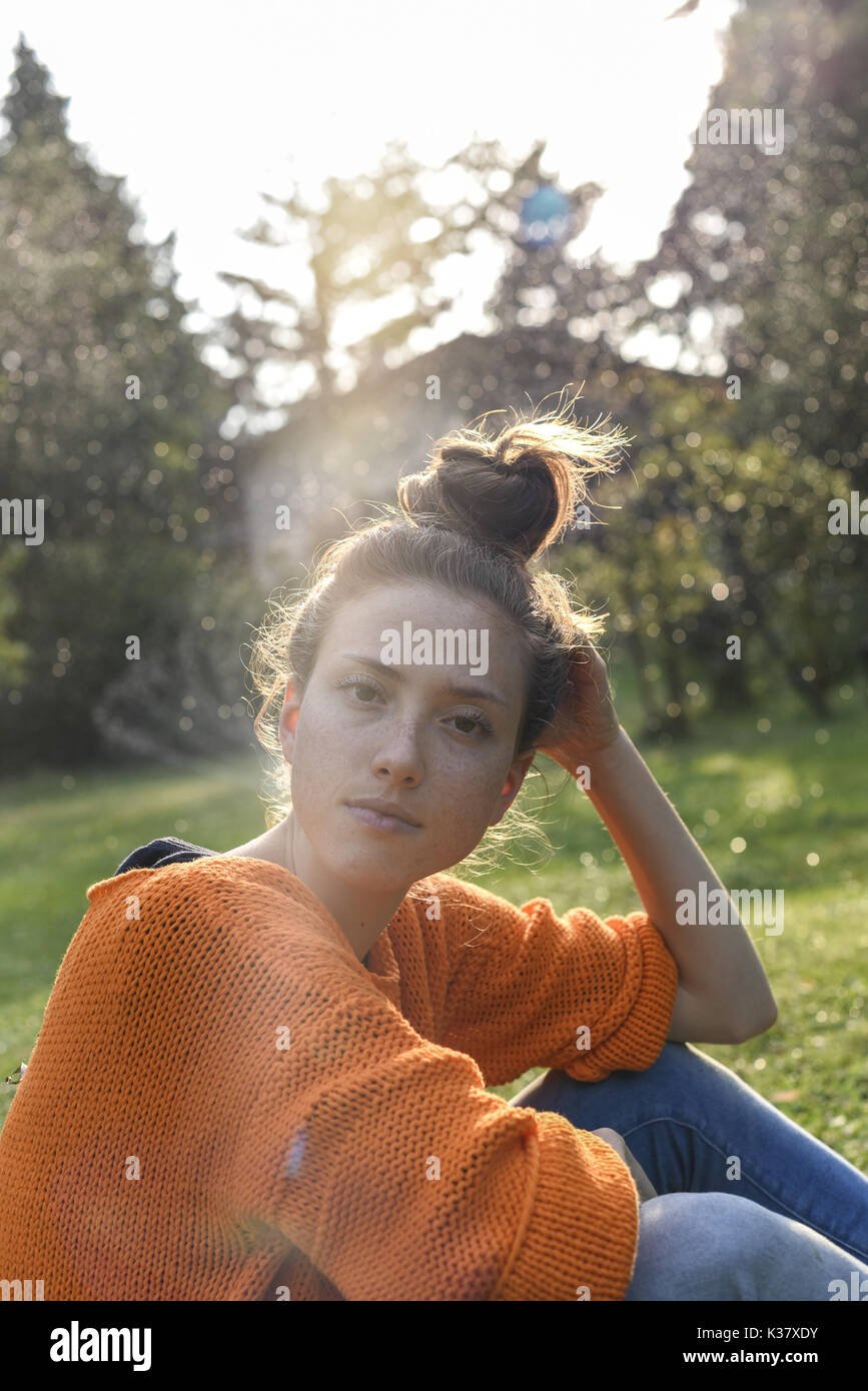 Yound woman in her garden, near Vienna, Austria (model-released Stock ...