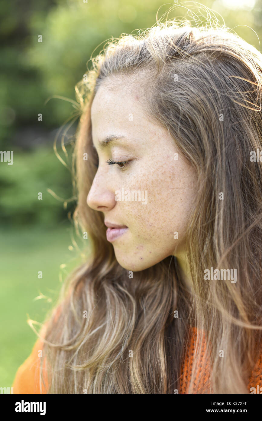 Yound woman in her garden, near Vienna, Austria (model-released Stock ...
