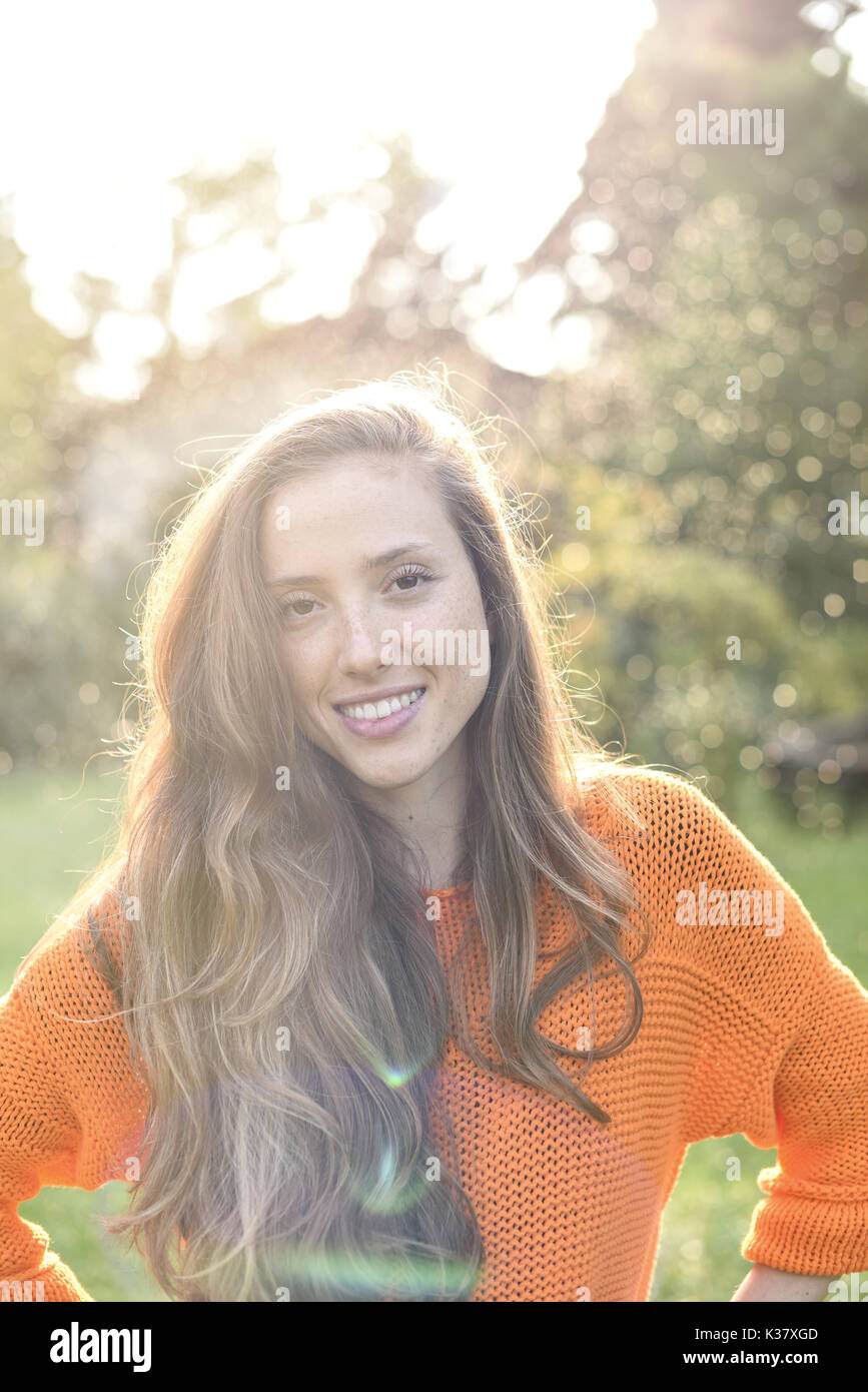 Yound woman in her garden, near Vienna, Austria (model-released Stock ...