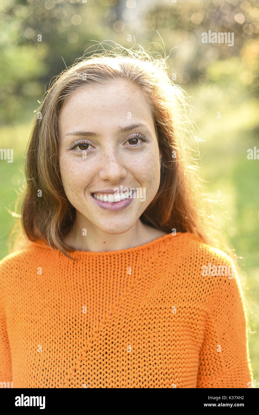 Yound woman in her garden, near Vienna, Austria (model-released Stock ...