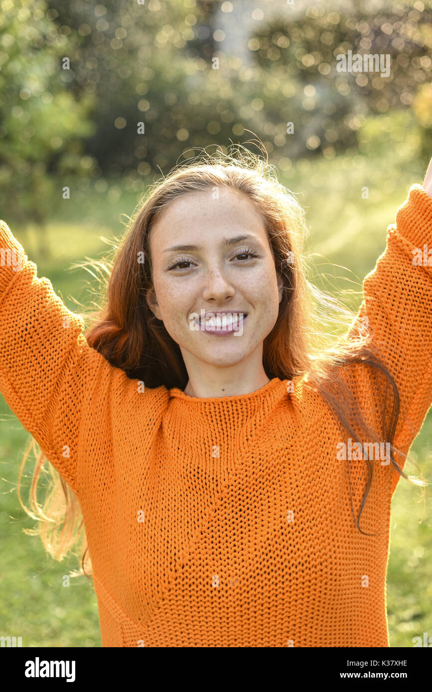 Yound woman in her garden, near Vienna, Austria (model-released Stock ...