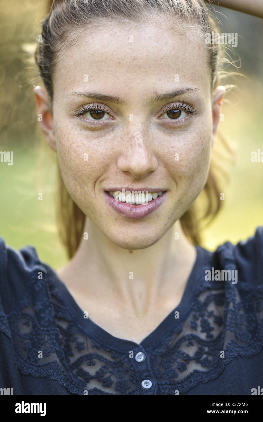 Yound woman in her garden, near Vienna, Austria (model-released Stock ...