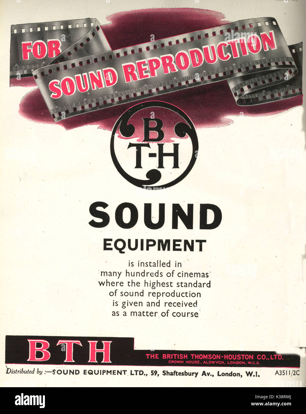 ADVERTISEMENT FOR B.T.H FILM SOUND SYSTEM DATE Stock Photo - Alamy