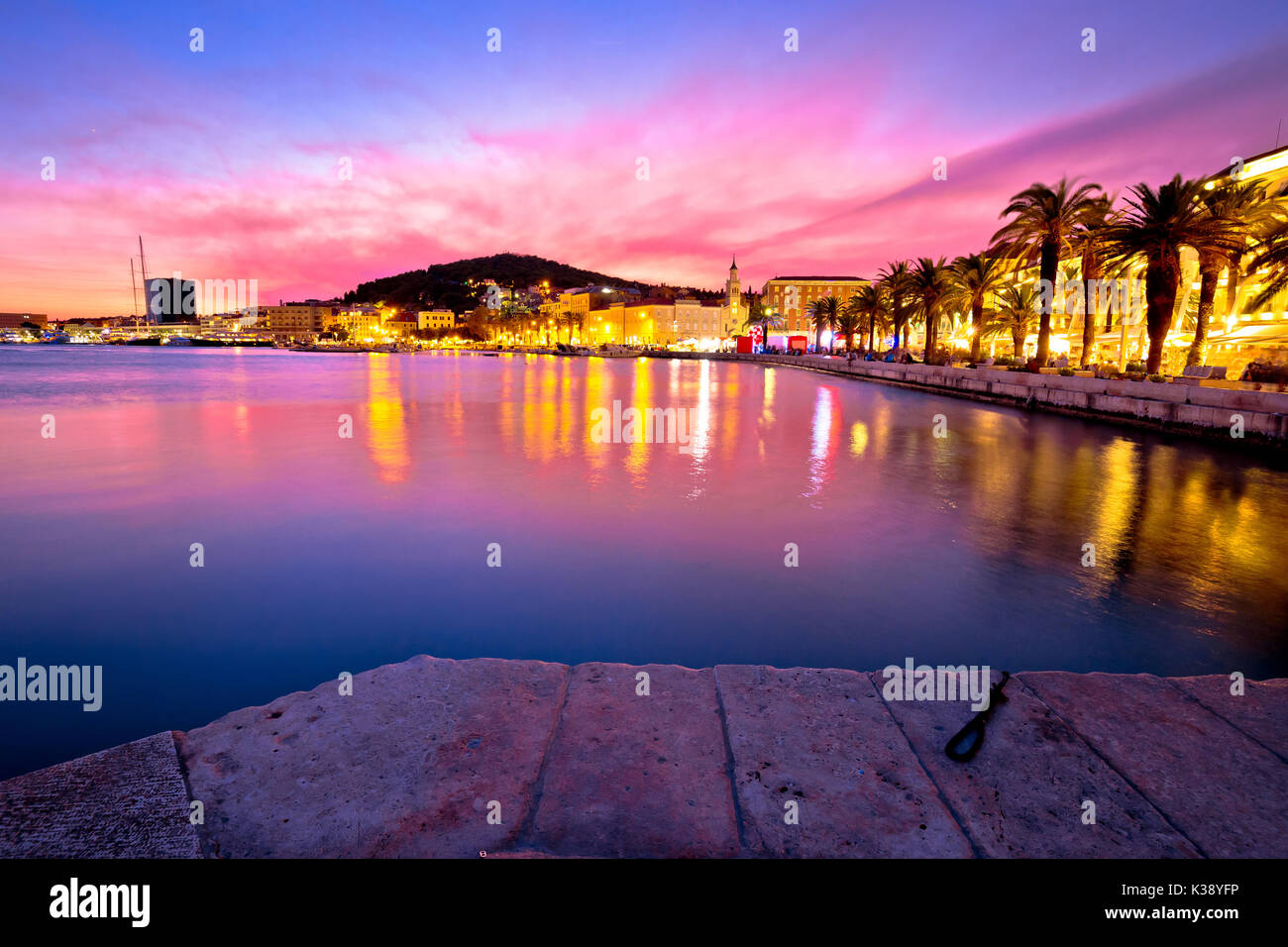 Split waterfront sundown waterfront view, colorful sky, Dalmatia ...