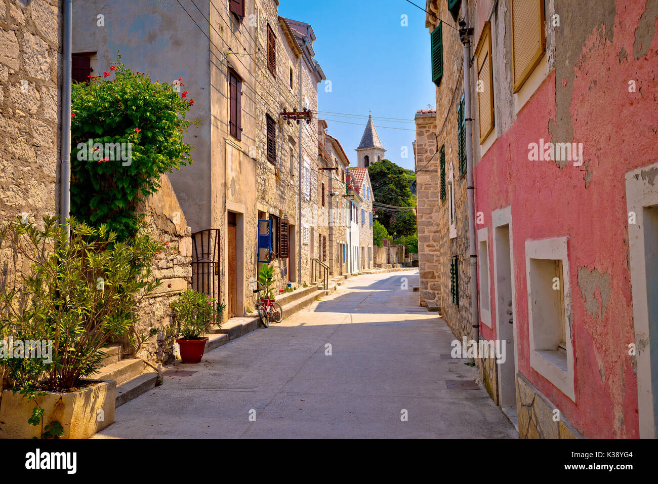 Prvic Luka colorful mediterranean street view, Sibenik archipelago of ...