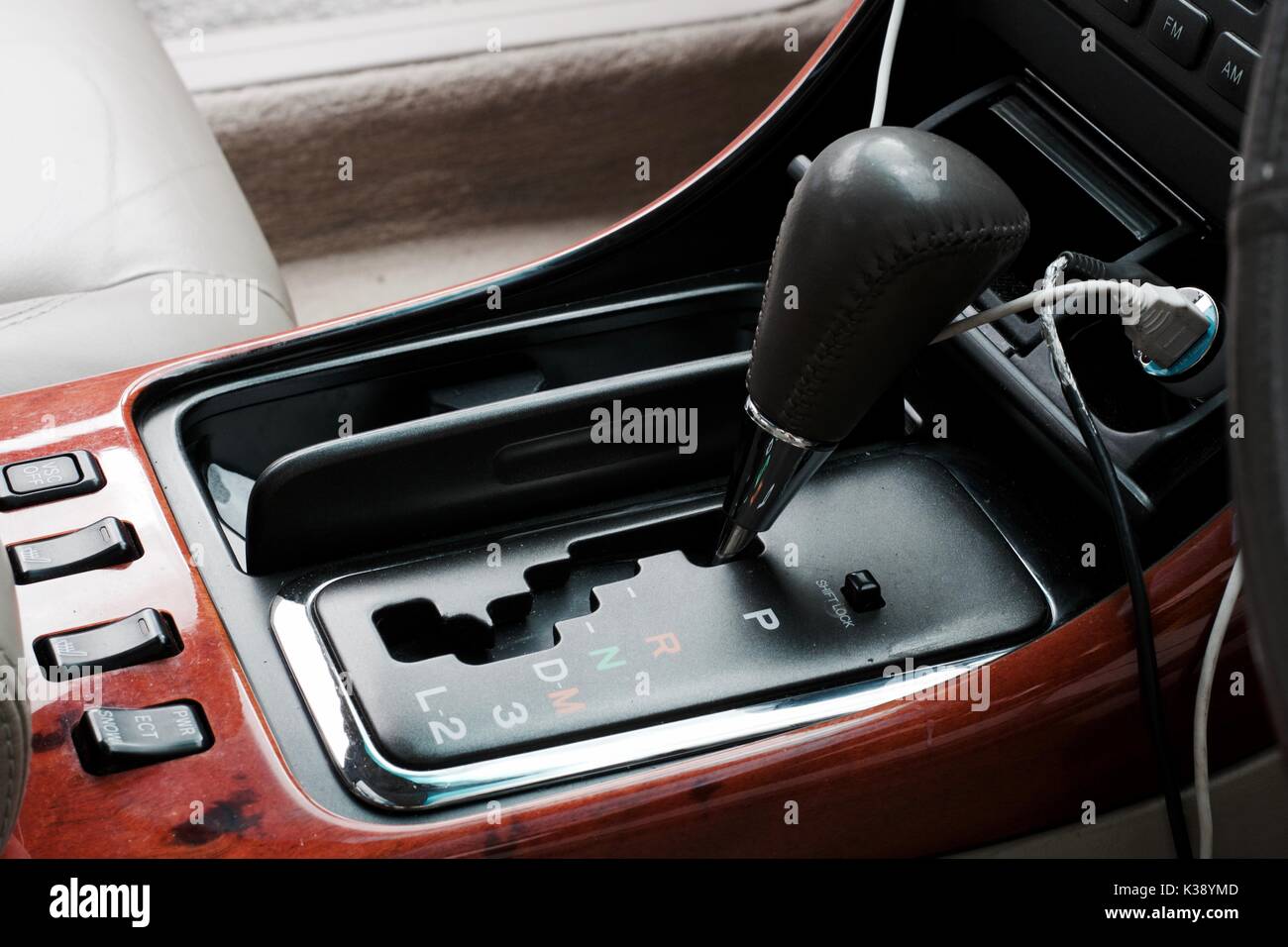 Old leather and wood automatic gearbox in car. Auto concept Stock Photo ...