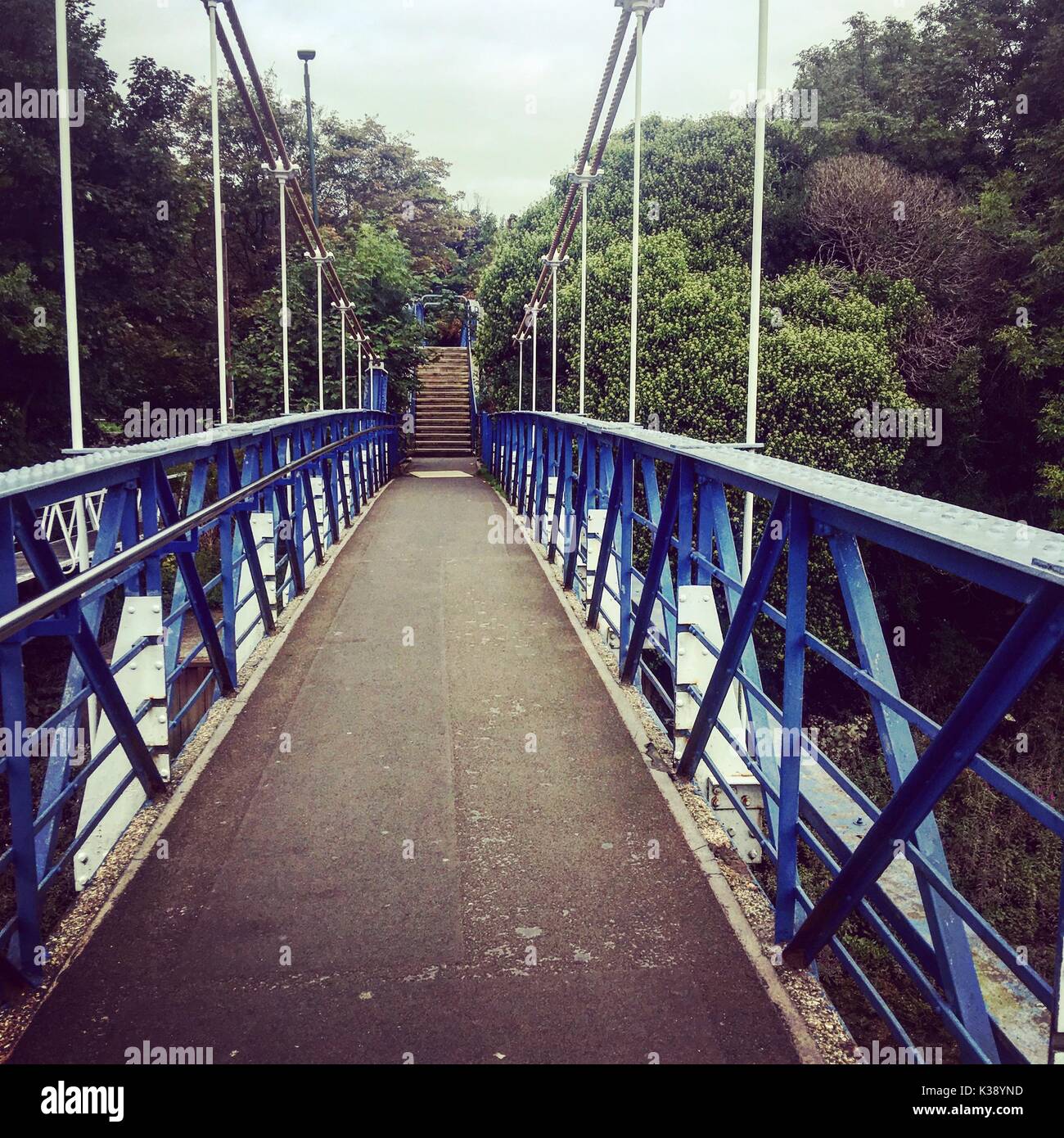 River thames Teddington. Blue bridge with stairs near green tree Stock ...