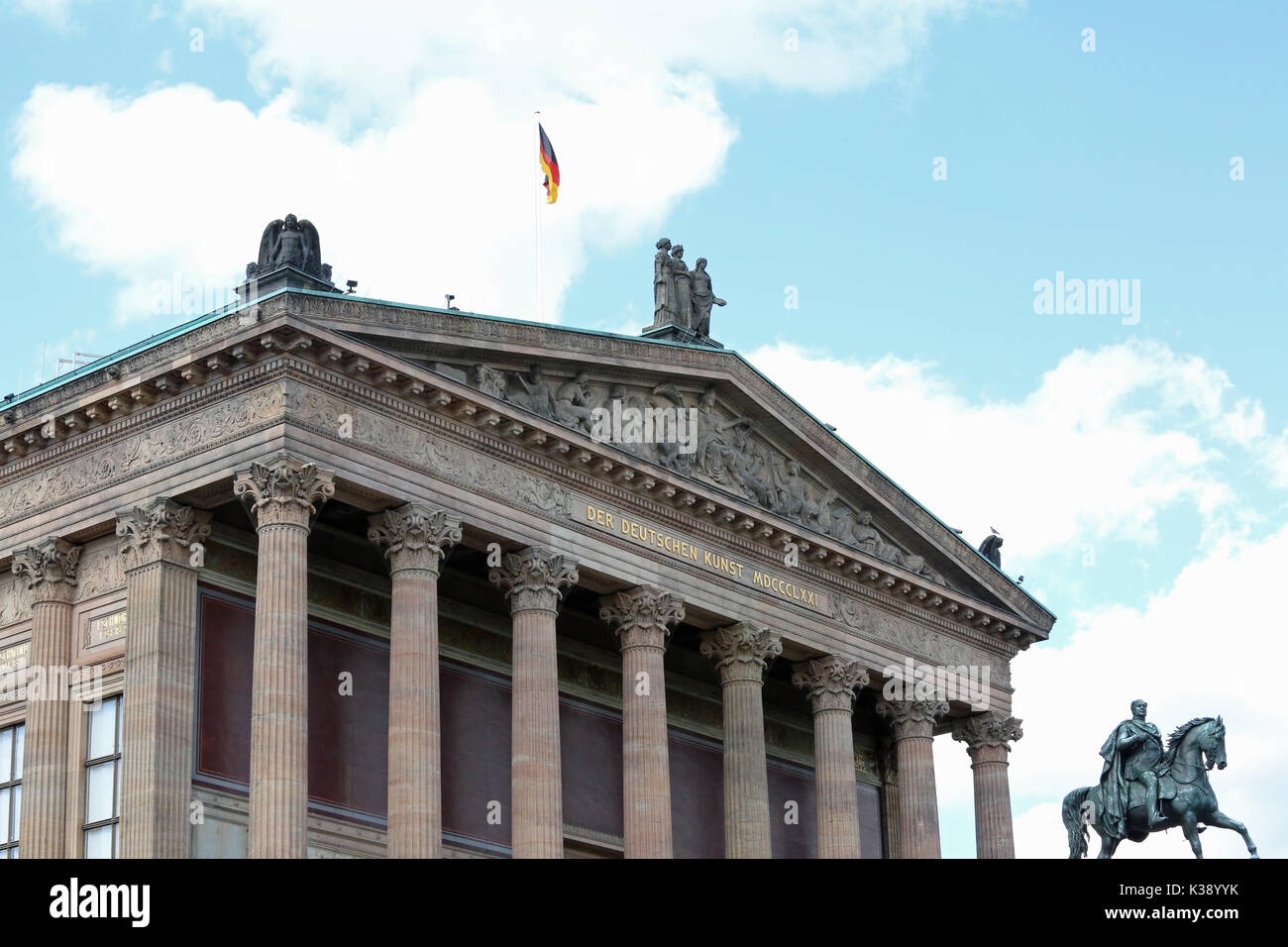 Deutsches Museum in Berlin with german flag and horse statue Stock ...
