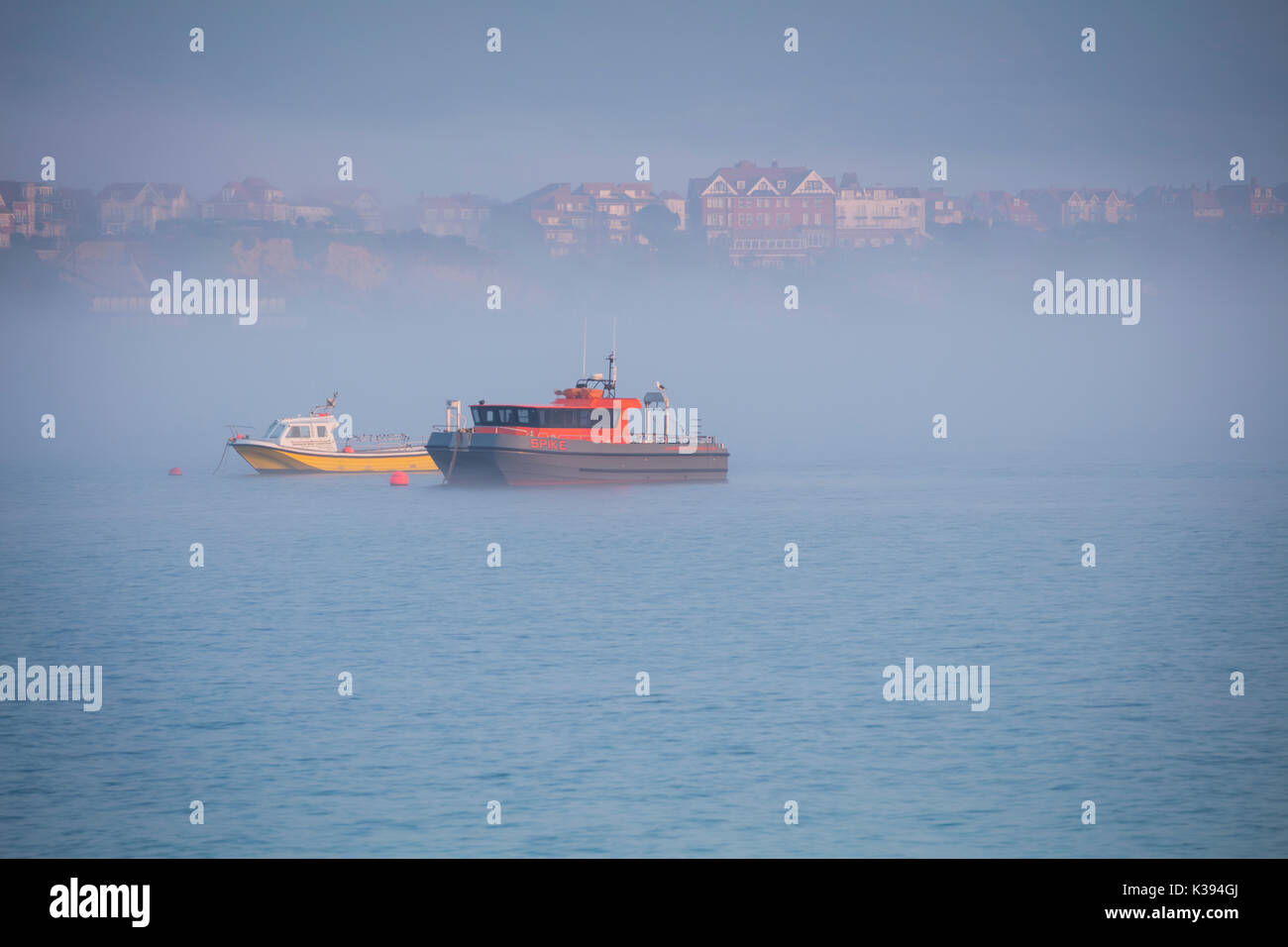 Swanage harbour in mist Stock Photo - Alamy