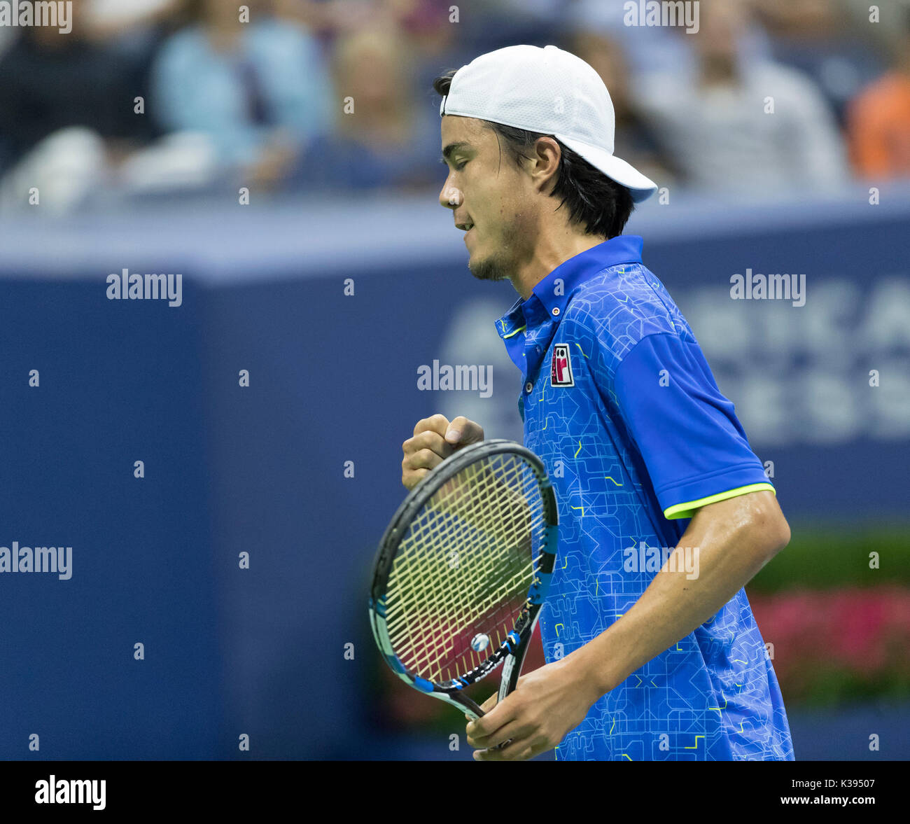 New York, NY USA - August 31, 2017: Taro Daniel of Japan reacts during ...
