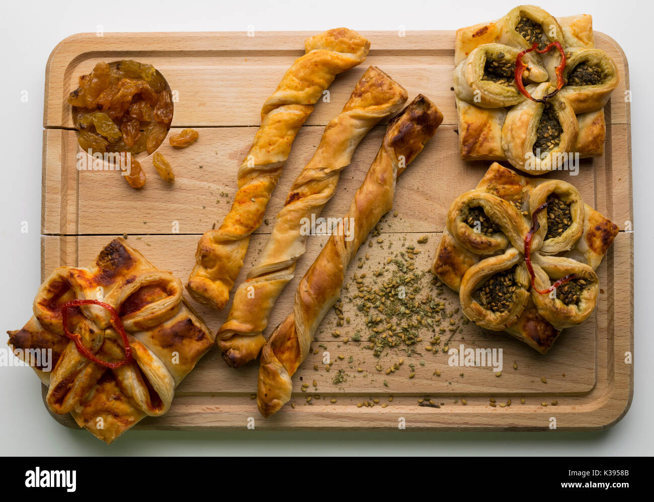 Traditional Syrian pastries food or pies with thyme or vegetables for ...