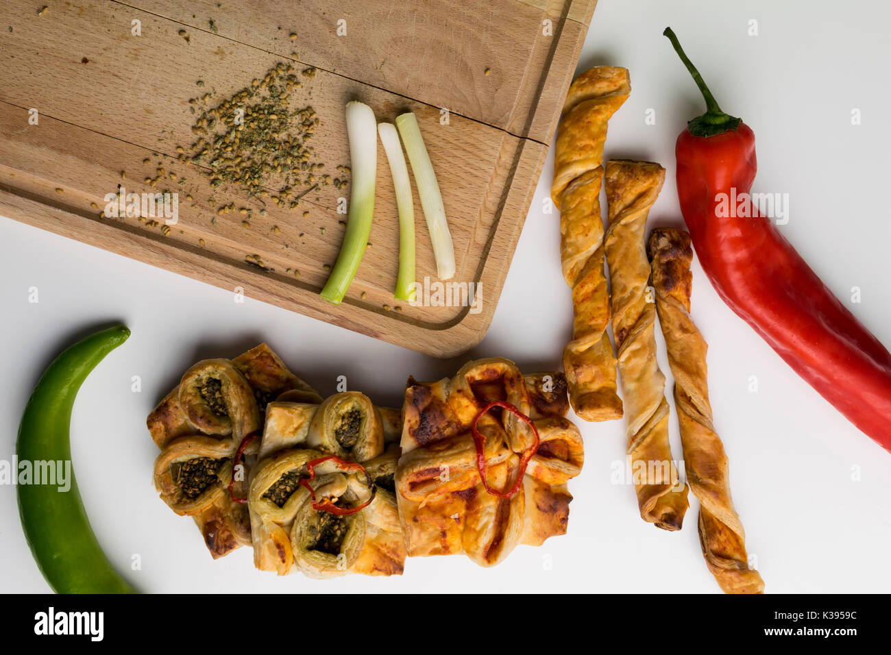 Traditional Syrian pastries food or pies with thyme or vegetables for ...