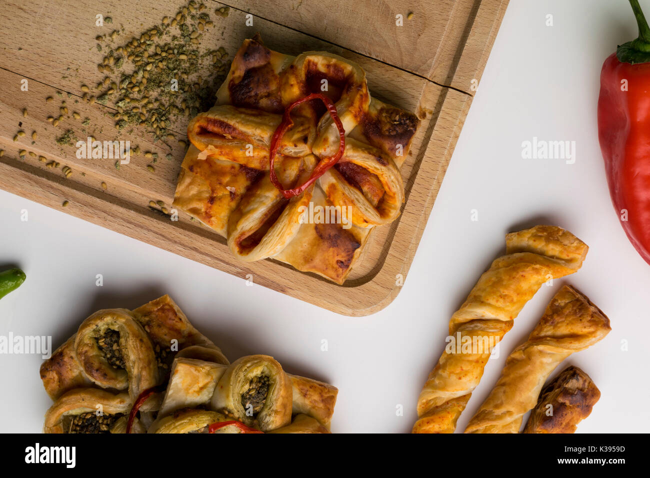 Traditional Syrian pastries food or pies with thyme or vegetables for ...