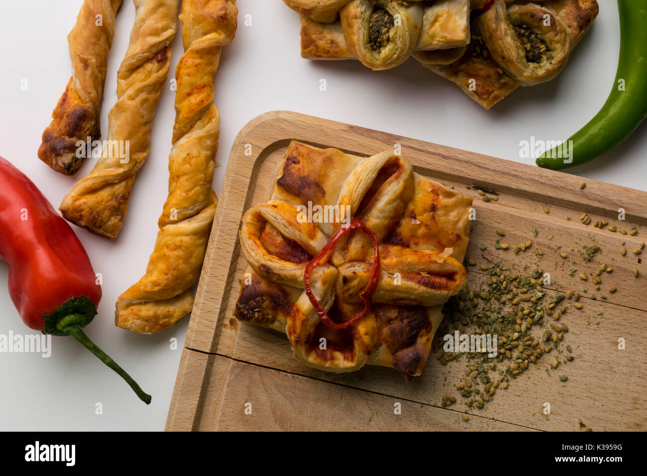 Traditional Syrian pastries food or pies with thyme or vegetables for ...