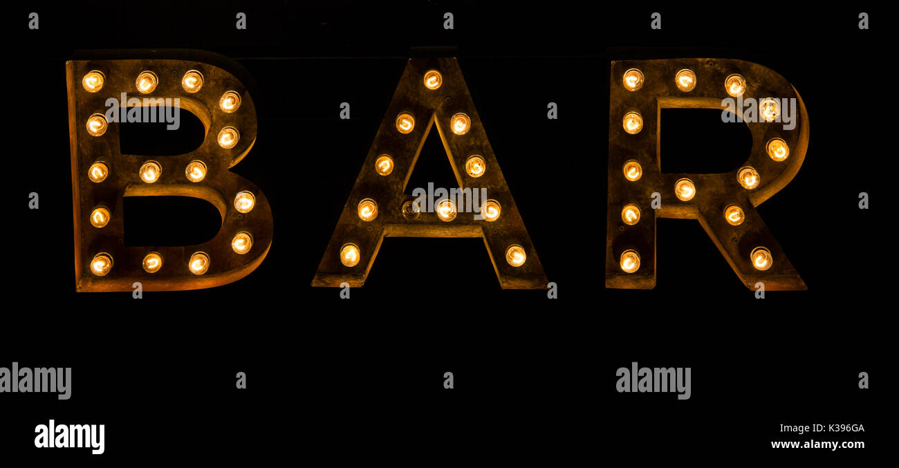 electric bulb sign of a Cocktail Bar Stock Photo - Alamy