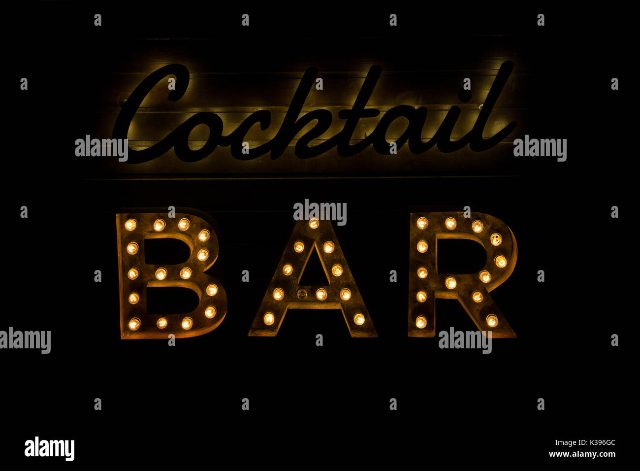 electric bulb sign of a Cocktail Bar Stock Photo - Alamy