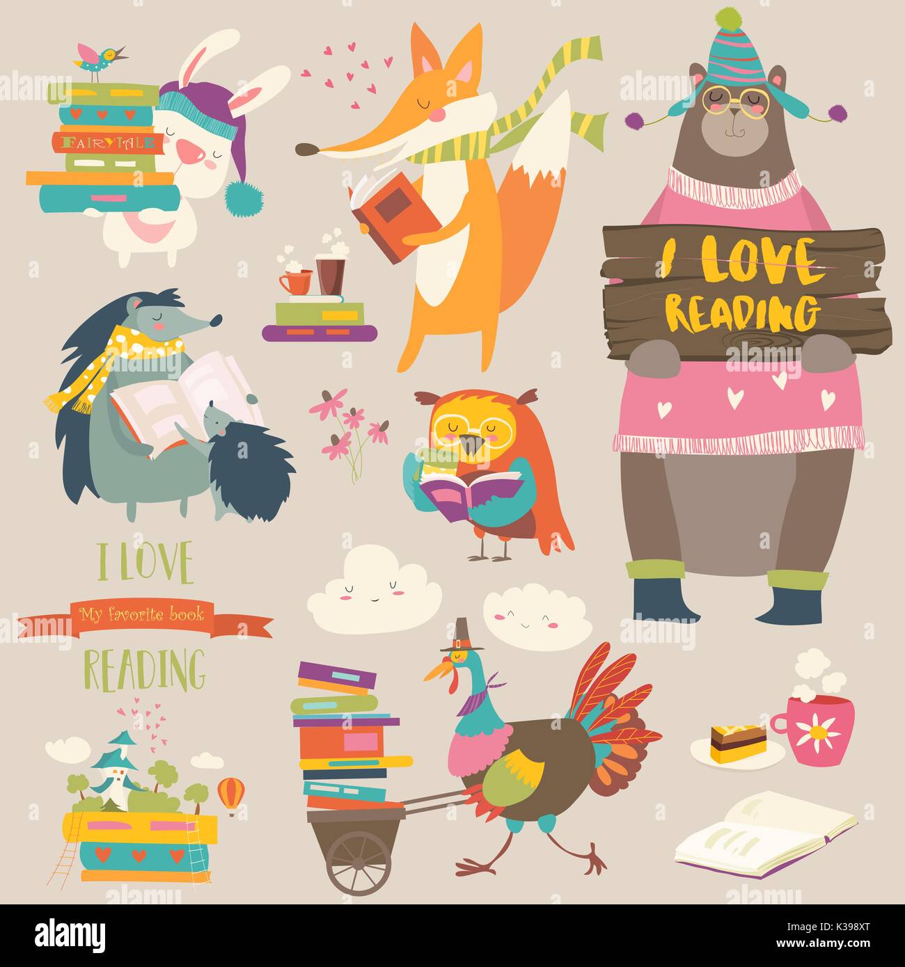 Animal reading book rabbit Stock Vector Images - Alamy