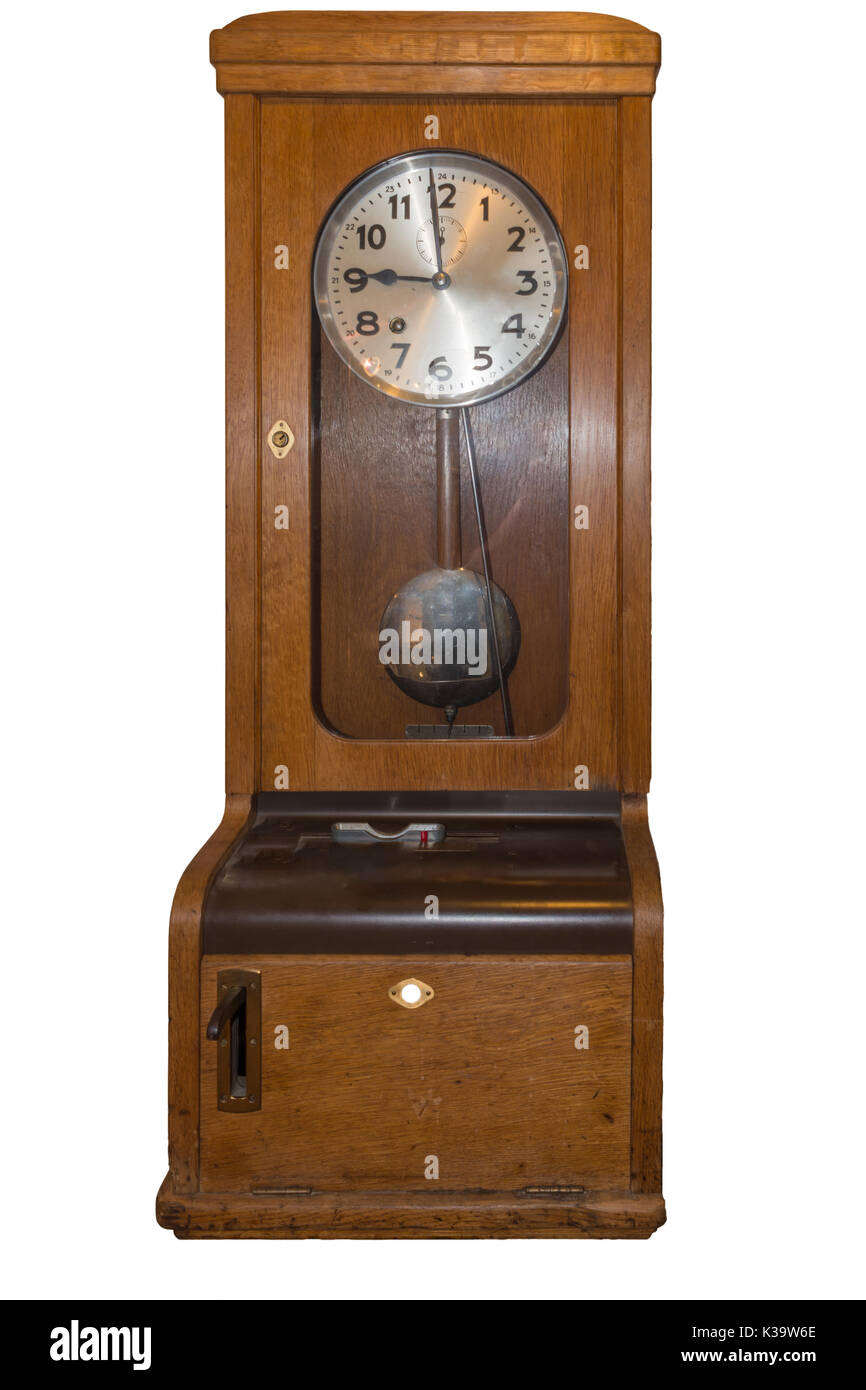 Old Time clock for the recording of working hours Stock Photo - Alamy