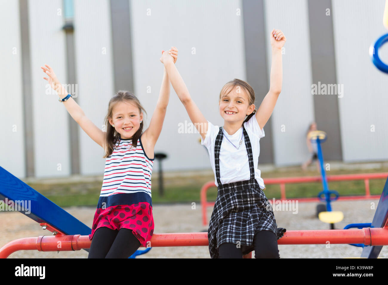 cheerful school age child play on playground school Stock Photo - Alamy