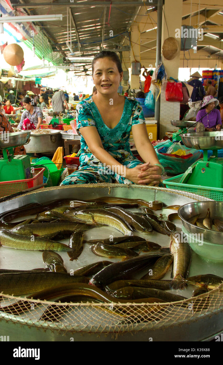 A fish vendor at the Can Tho floating market in South Vietnam on Oct 17 ...
