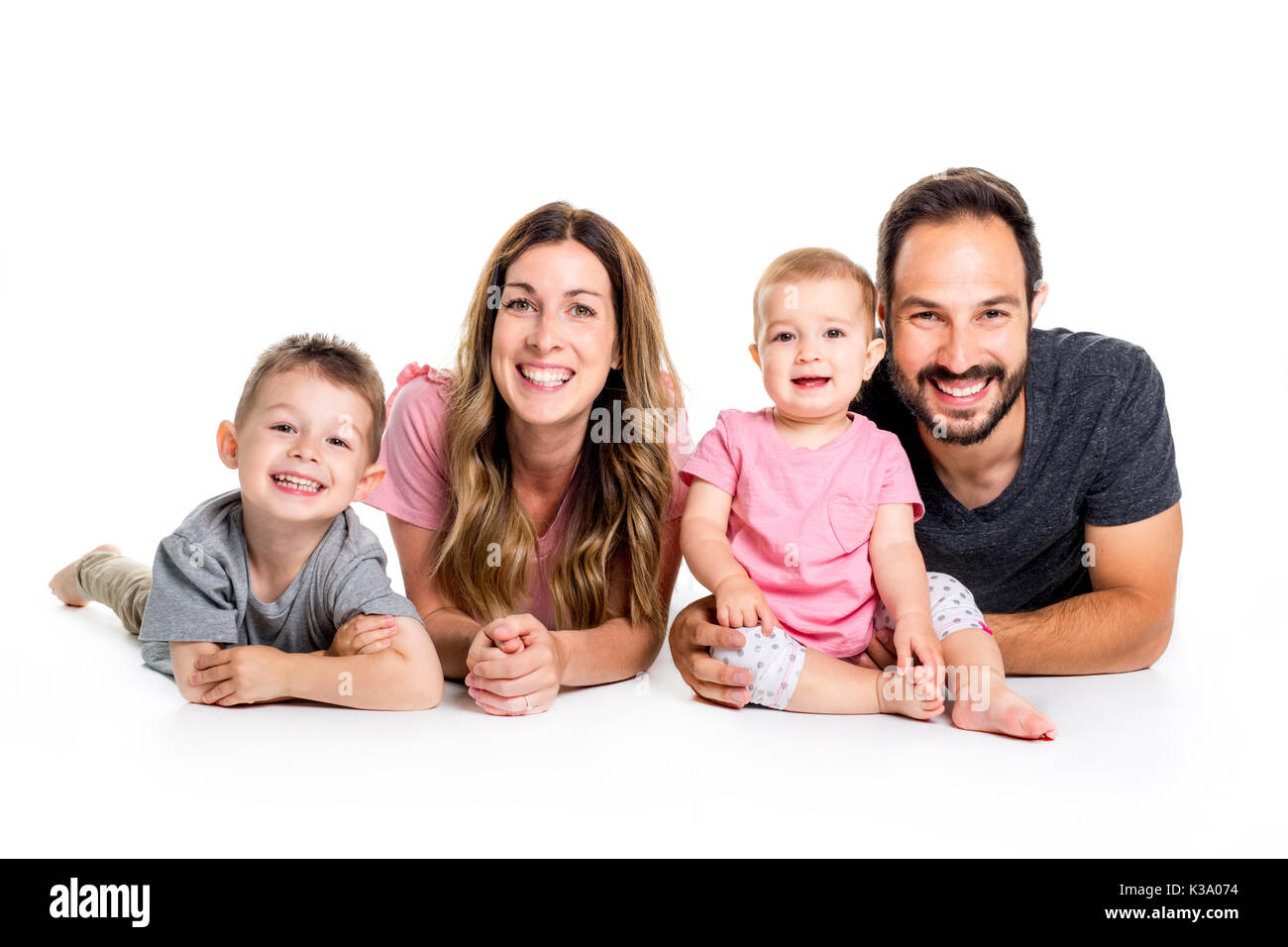 happy smiling family of four isolated on white background Stock Photo ...
