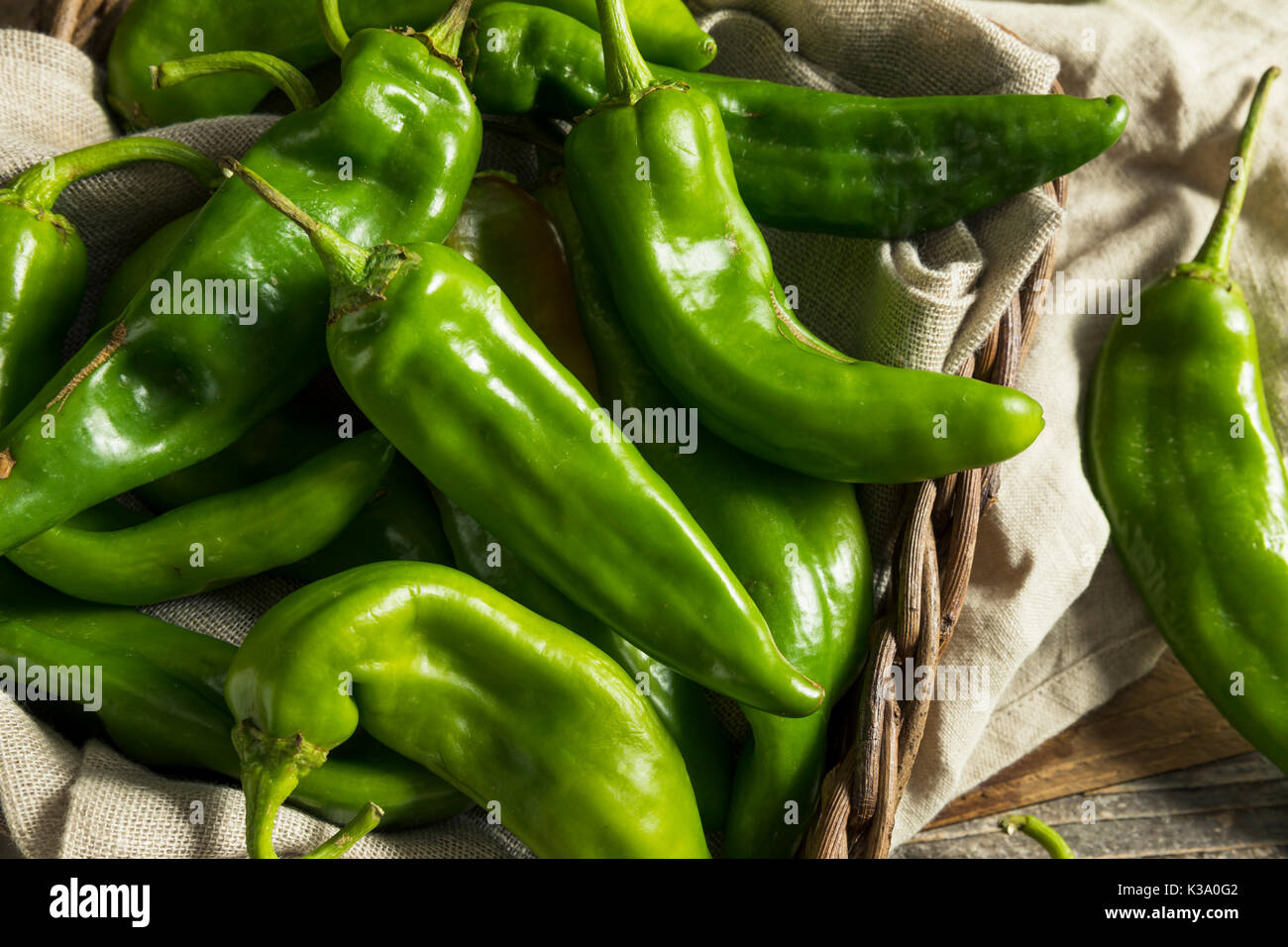 Raw Green Spicy Hatch Peppers in a Basket Stock Photo - Alamy