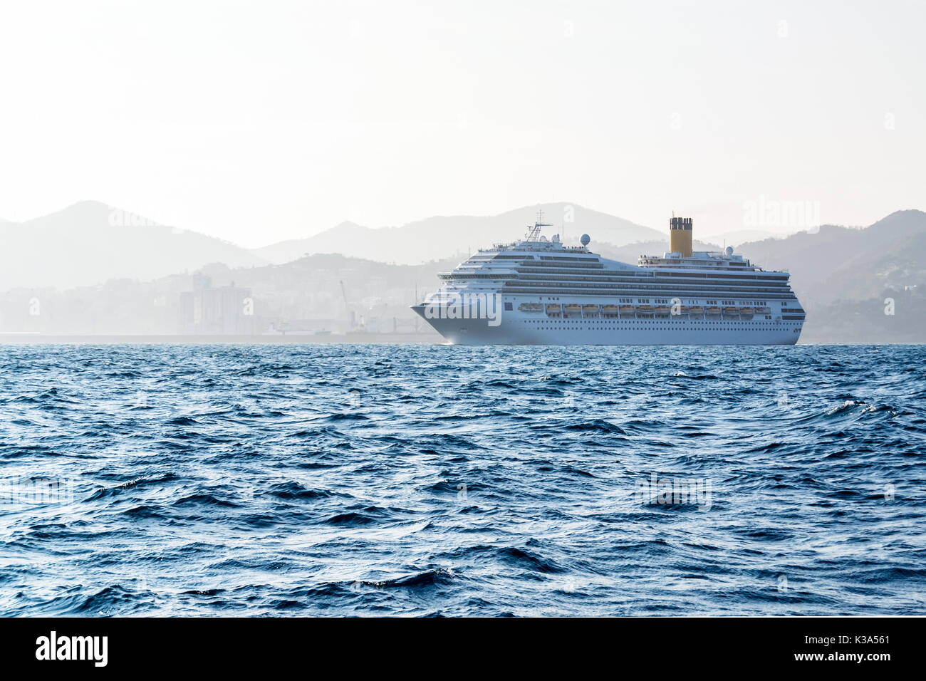 cruise ship cruising in the Mediterranean, in the Ligurian Sea ...