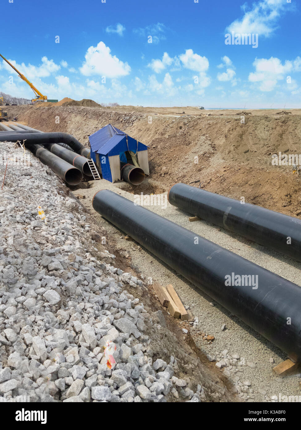 Works on the dug out oil pipeline. Construction of the oil pipeline ...