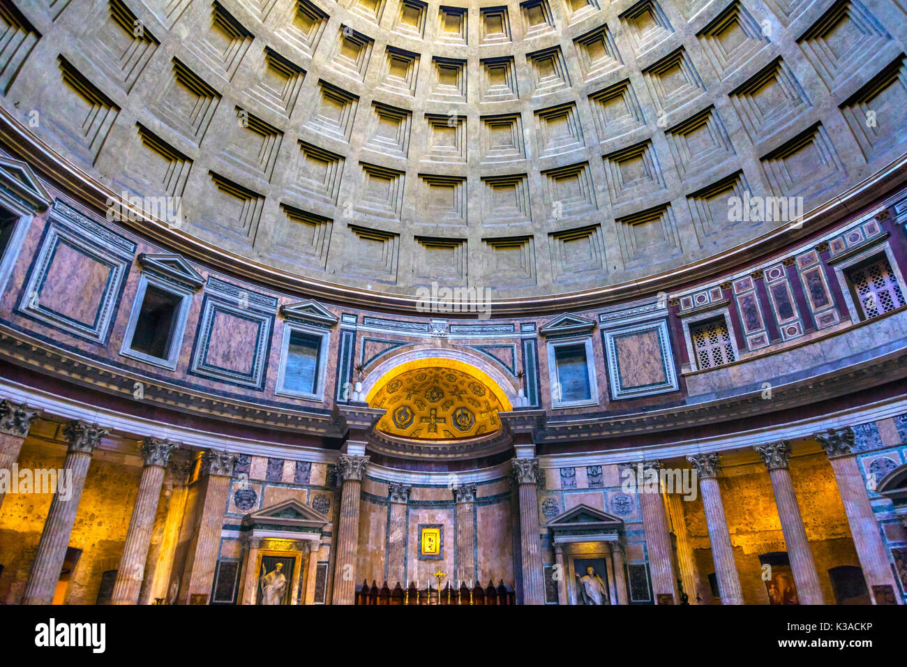 Dome Pillars Altar Pantheon Rome Italy Rebuilt by Hadrian in 118 to 125 ...