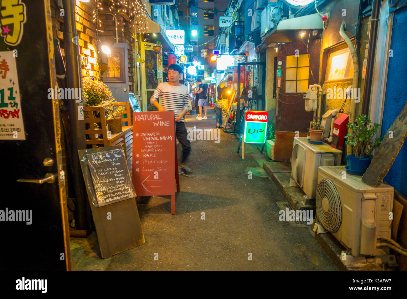 TOKYO, JAPAN JUNE 28 - 2017: Traditional back street bars in Shinjuku ...
